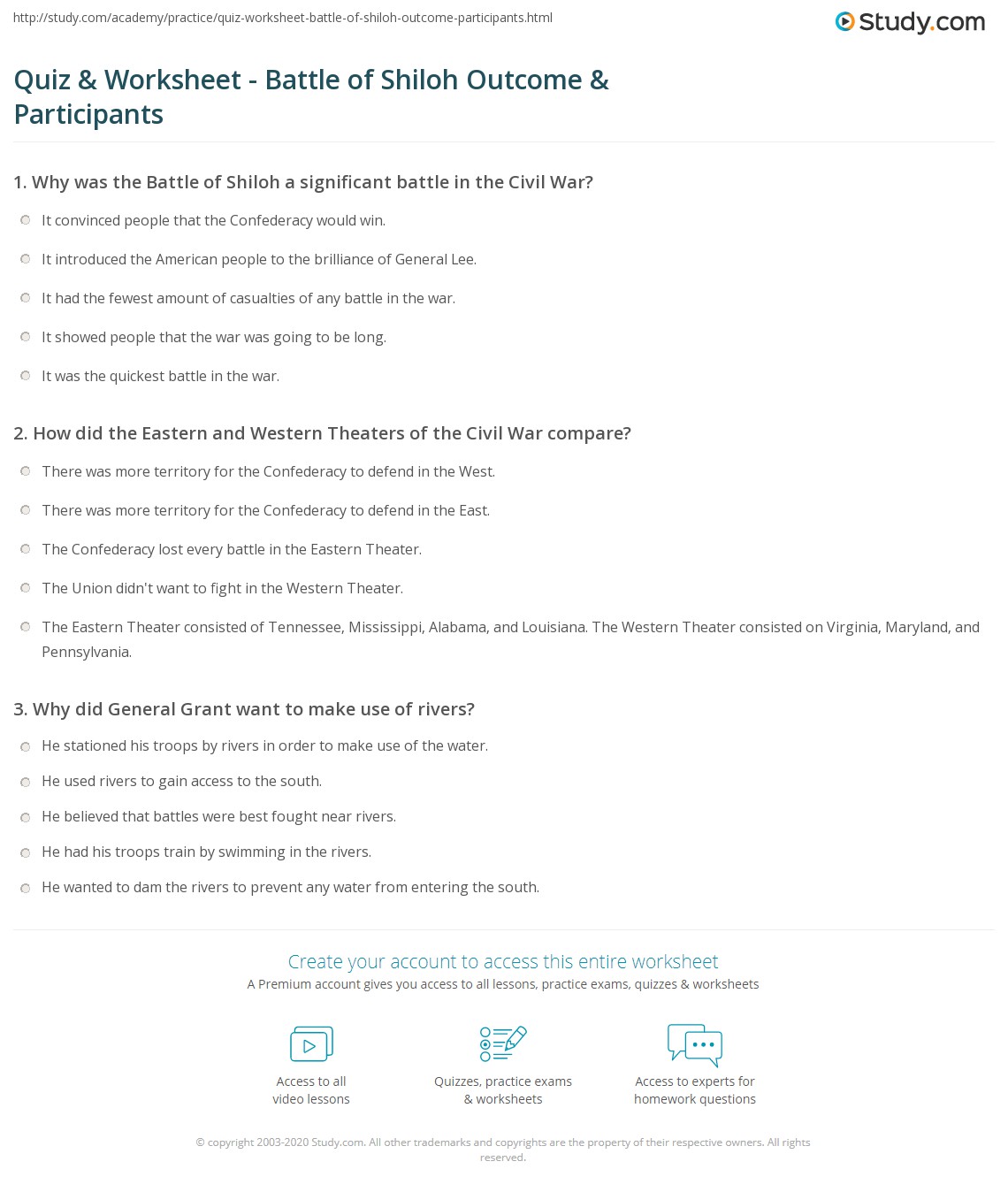 Quiz & Worksheet - Battle of Shiloh Outcome & Participants | Study.com