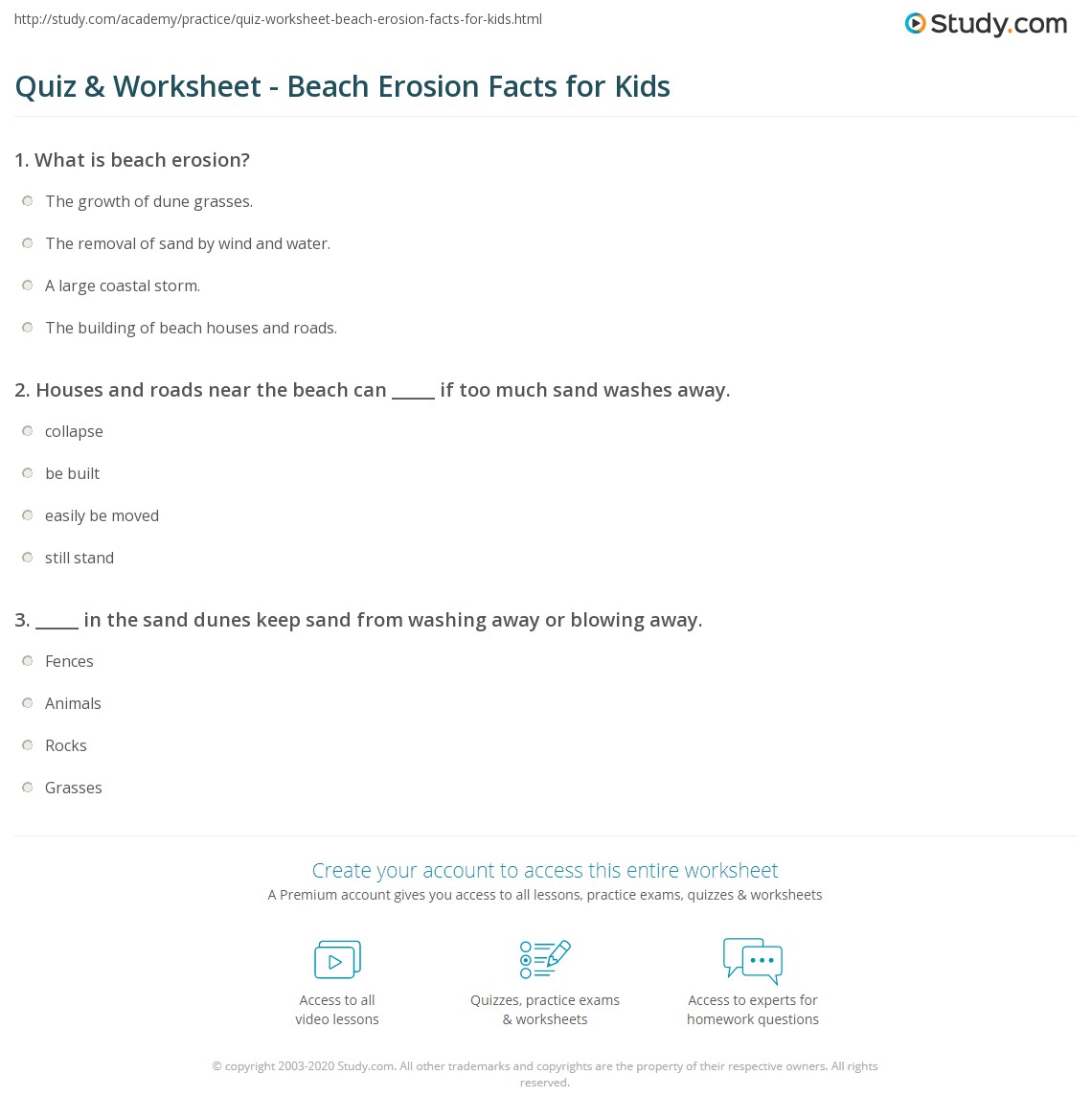 Quiz & Worksheet - Beach Erosion Facts for Kids | Study.com