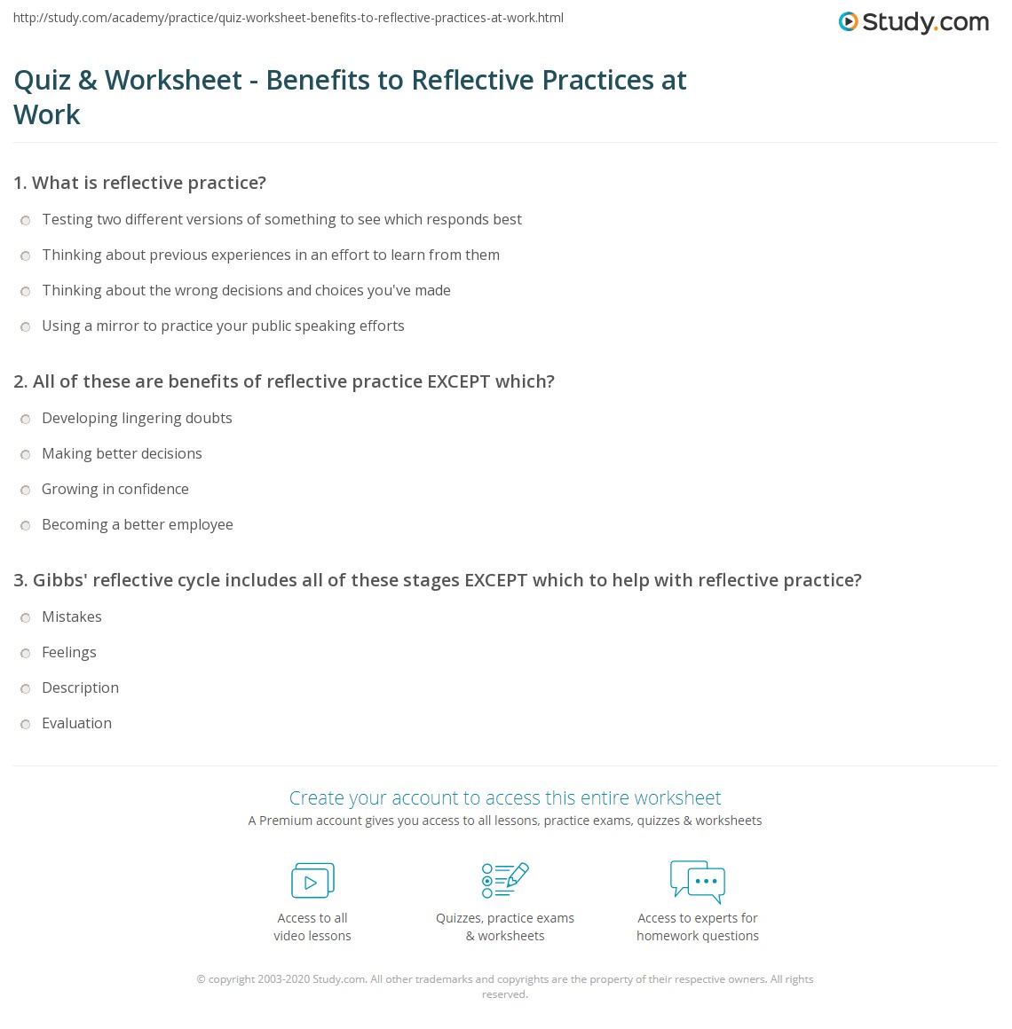 Quiz & Worksheet - Benefits to Reflective Practices at Work | Study.com