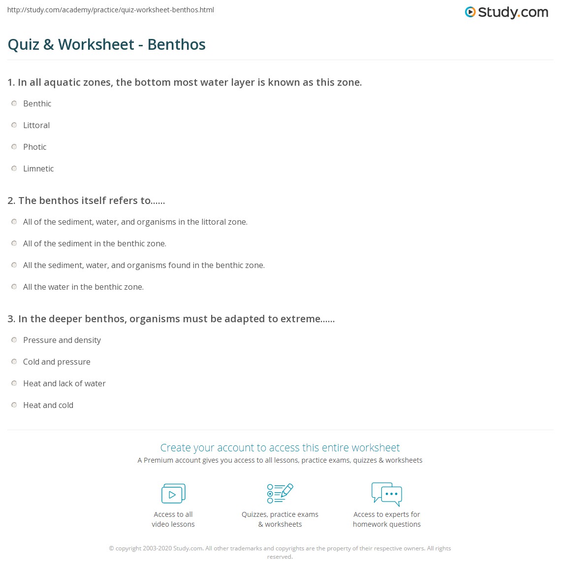 Quiz & Worksheet - Benthos | Study.com