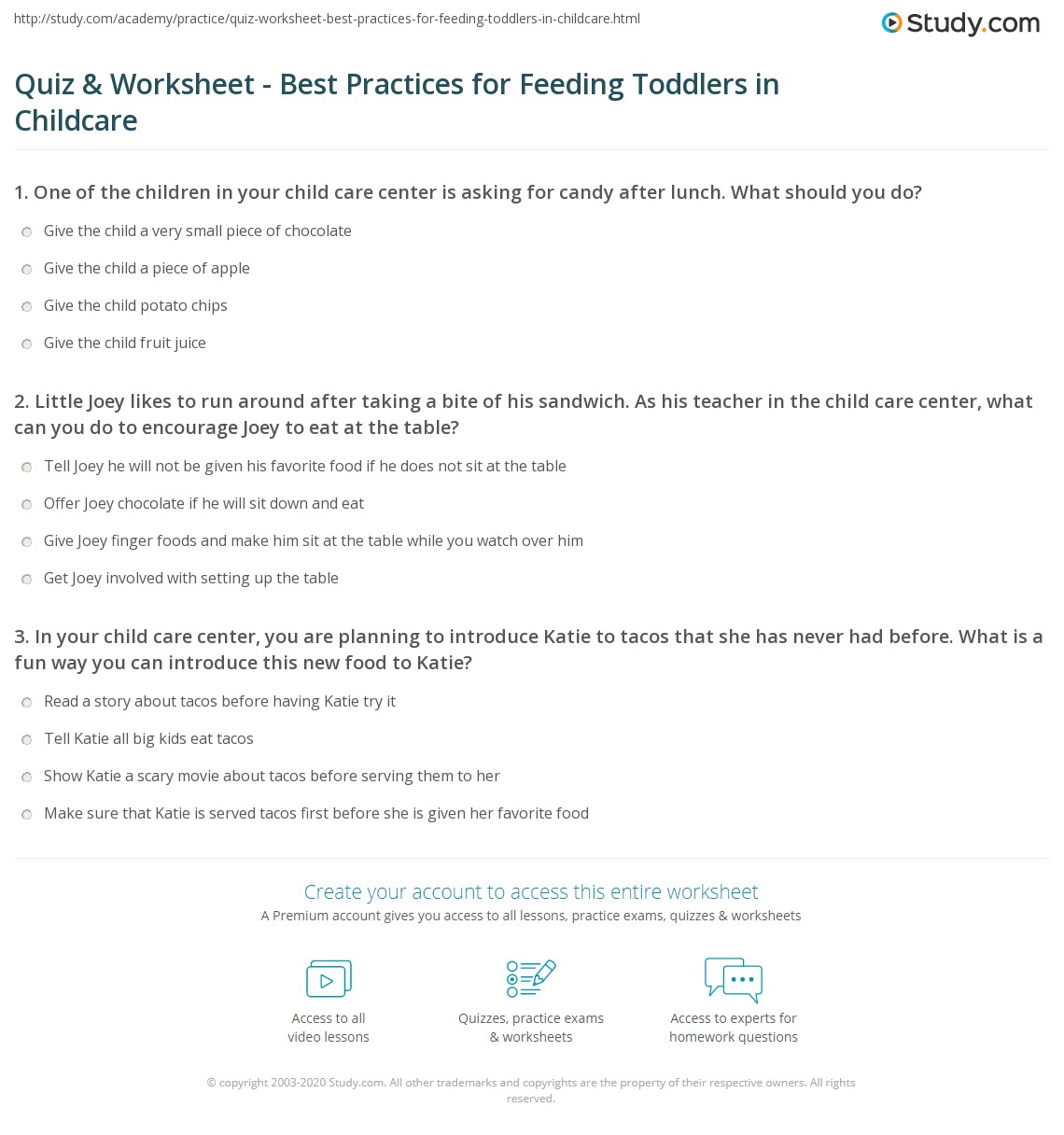 Quiz & Worksheet - Best Practices for Feeding Toddlers in Childcare ...