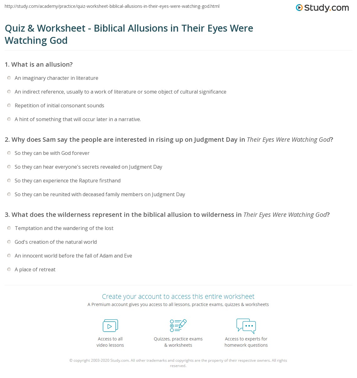 Quiz & Worksheet - Biblical Allusions in Their Eyes Were Watching God ...