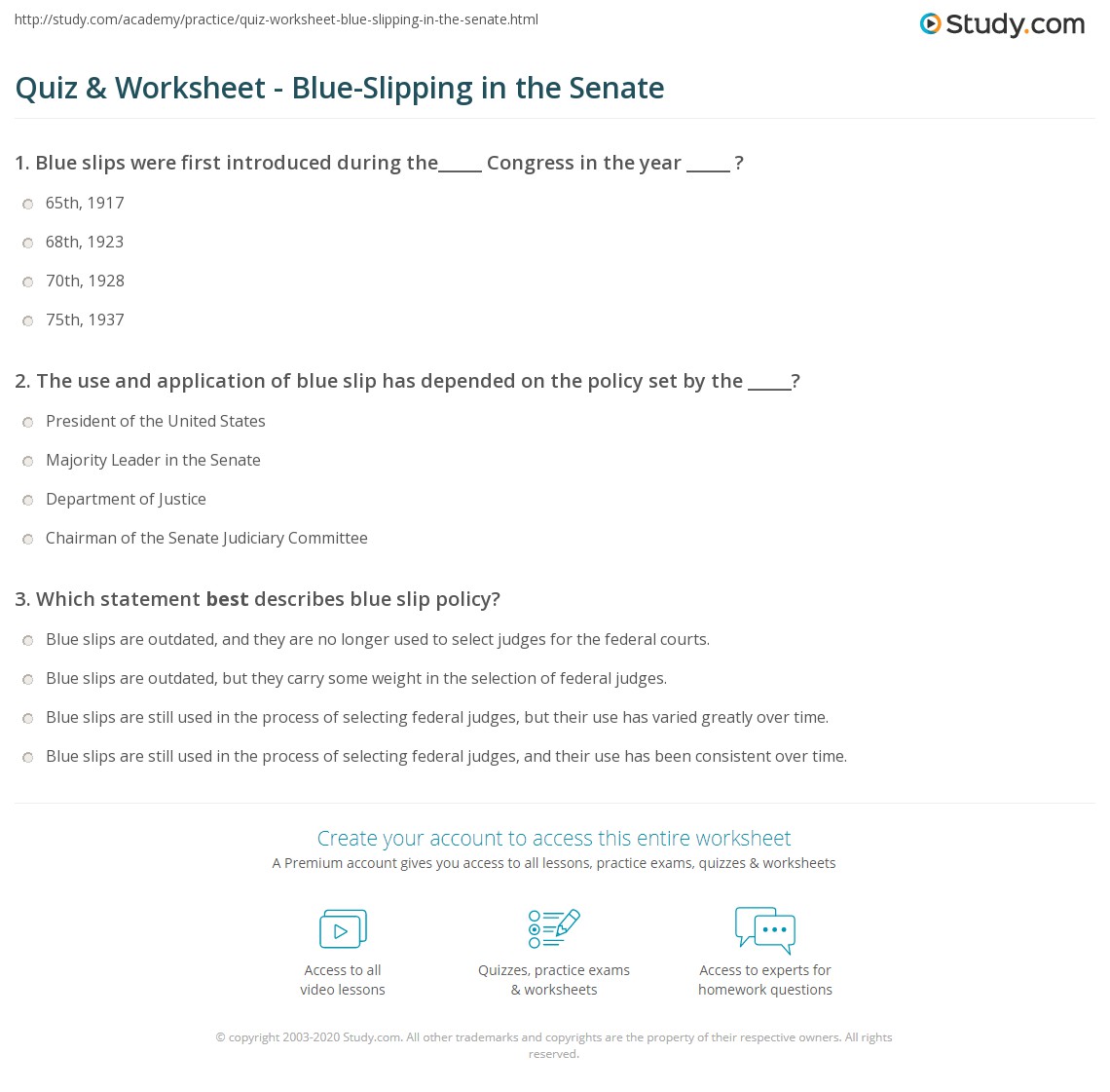 Quiz & Worksheet - Blue-Slipping in the Senate | Study.com