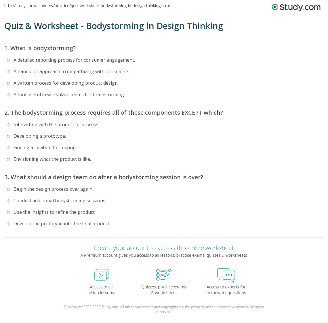 Quiz & Worksheet - Bodystorming in Design Thinking | Study.com
