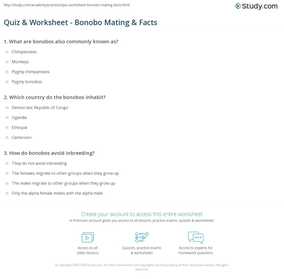 Quiz & Worksheet - Bonobo Mating & Facts | Study.com