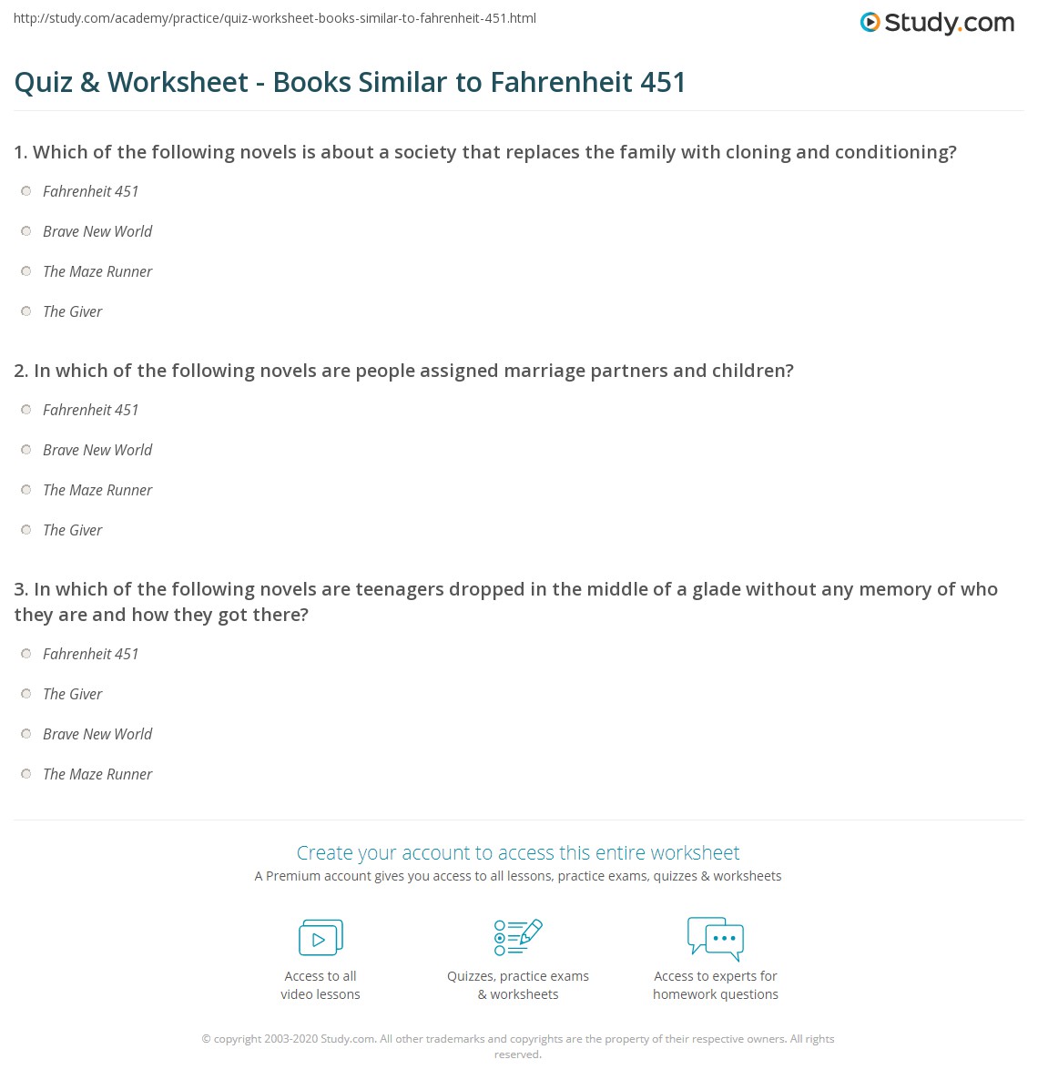 Quiz & Worksheet - Books Similar to Fahrenheit 451 | Study.com