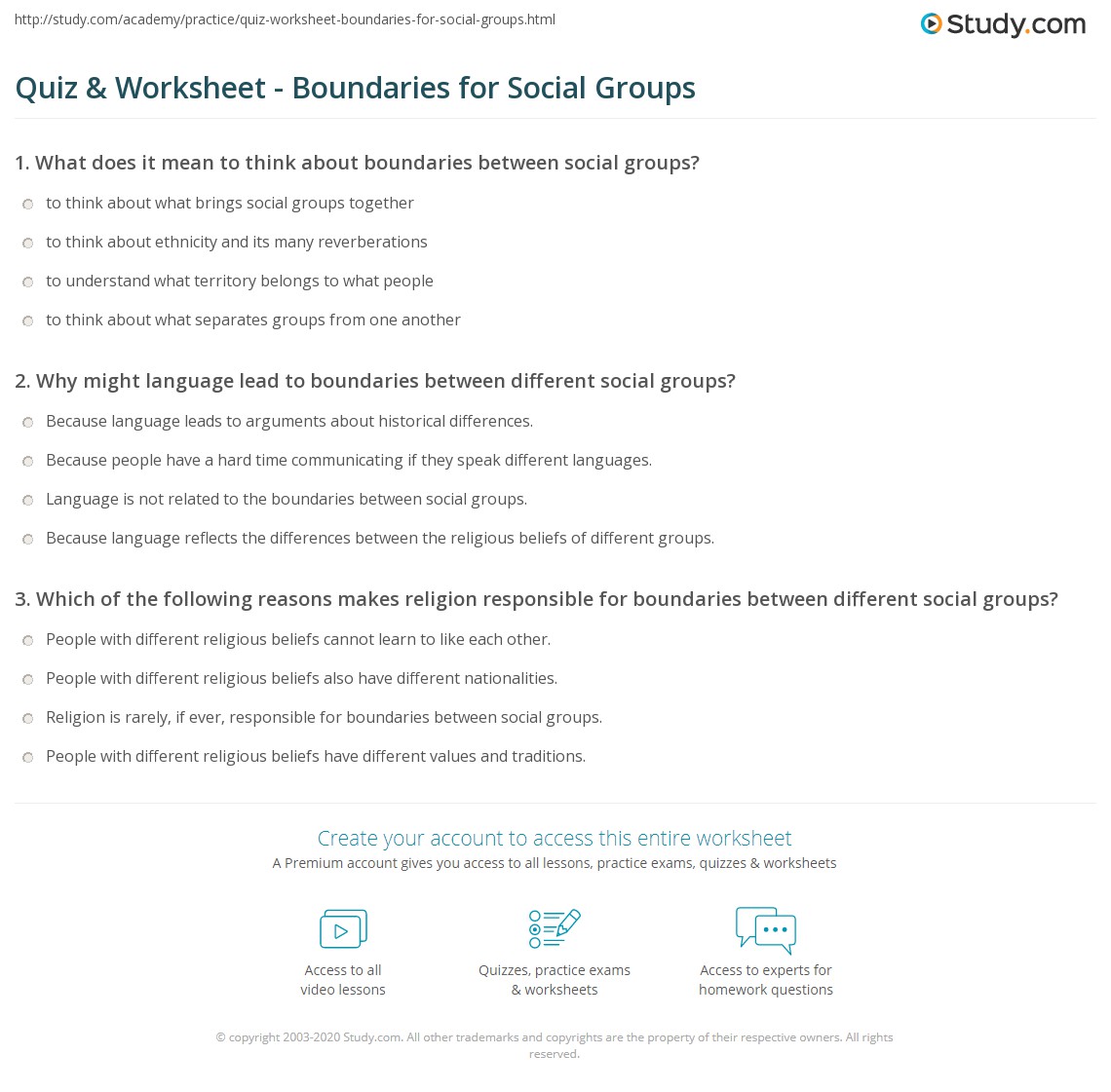Quiz & Worksheet - Boundaries for Social Groups | Study.com
