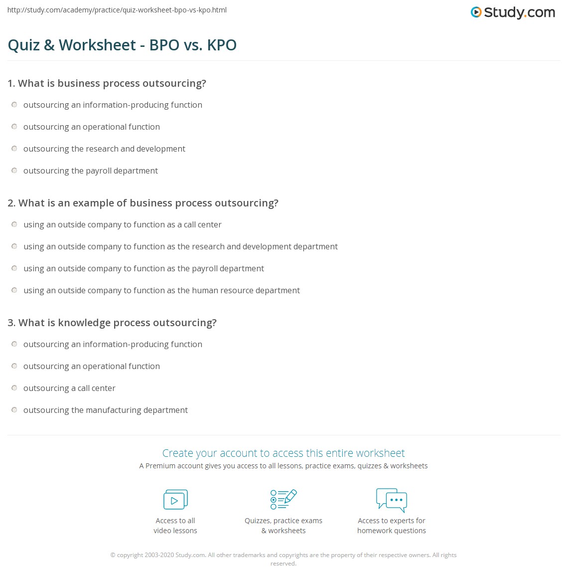 Quiz & Worksheet - BPO vs. KPO | Study.com