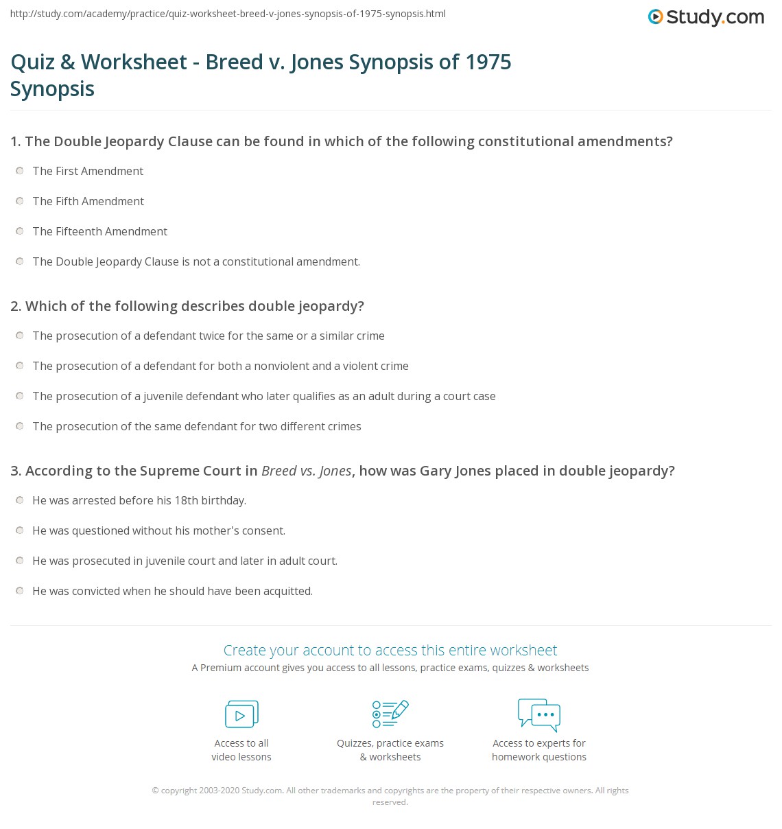 Quiz & Worksheet - Breed v. Jones Synopsis of 1975 Synopsis | Study.com