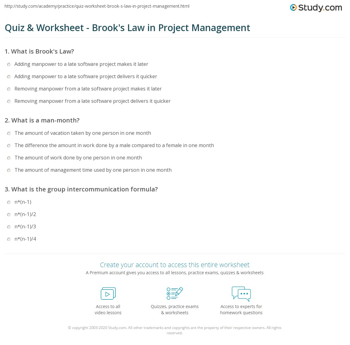 Quiz & Worksheet - Brook's Law in Project Management | Study.com