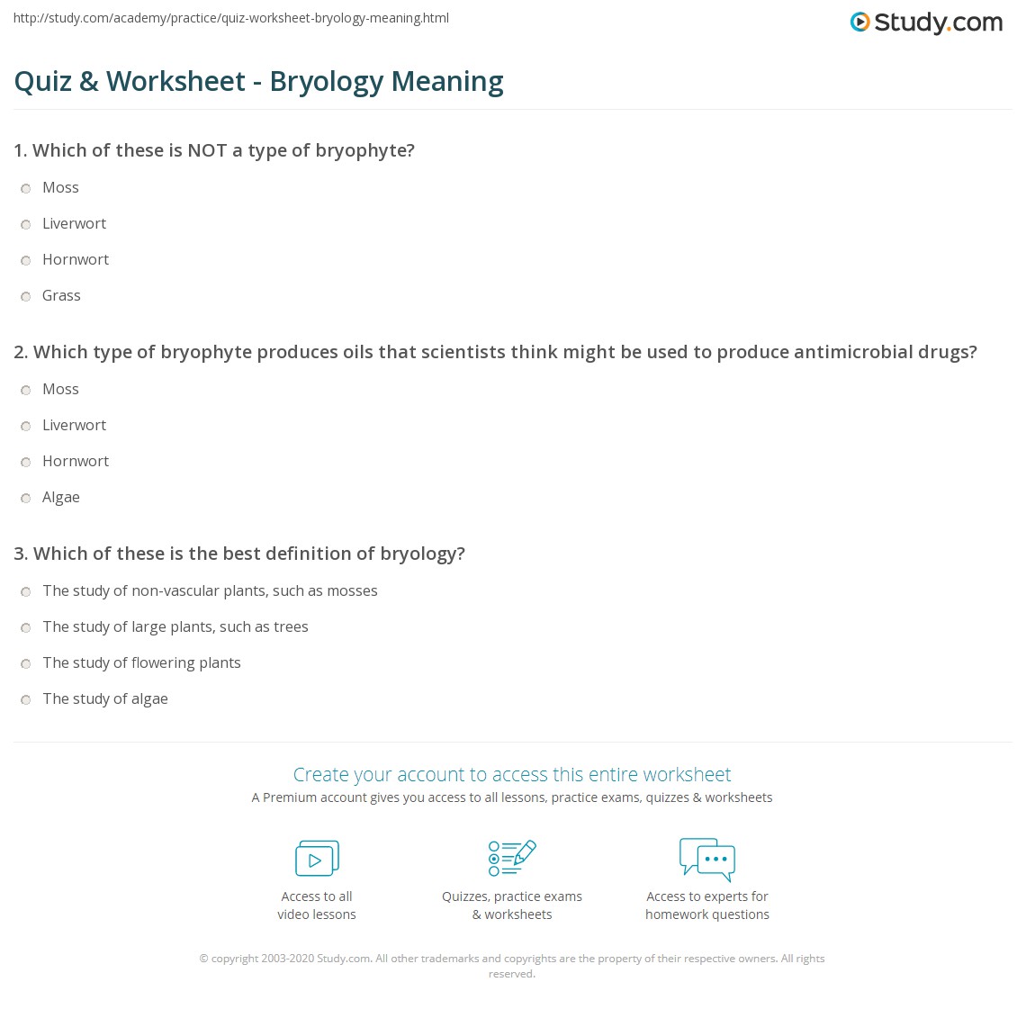 Quiz & Worksheet - Bryology Meaning | Study.com