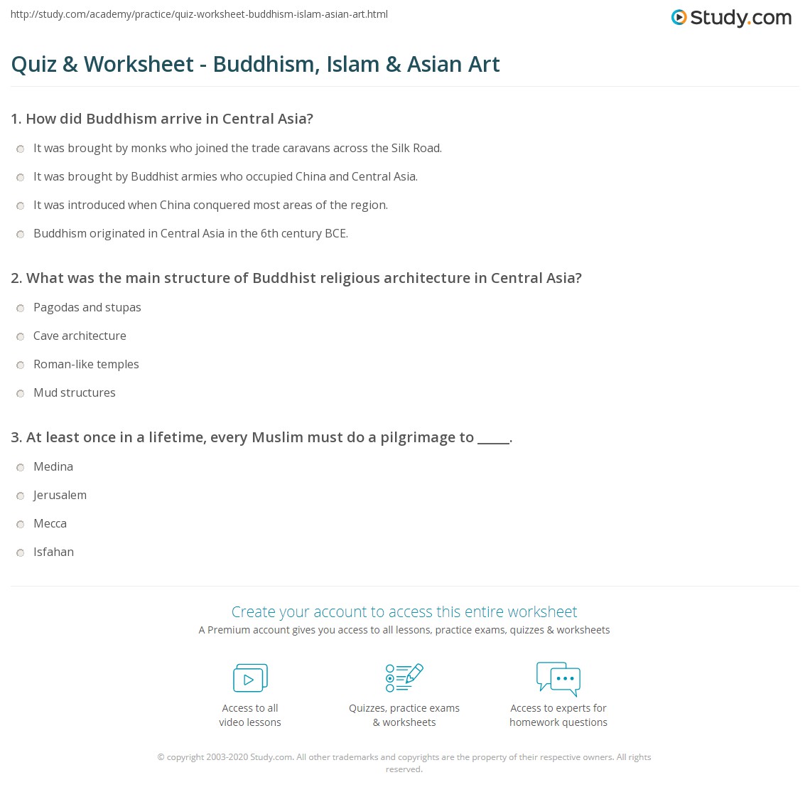 Quiz & Worksheet - Buddhism, Islam & Asian Art | Study.com