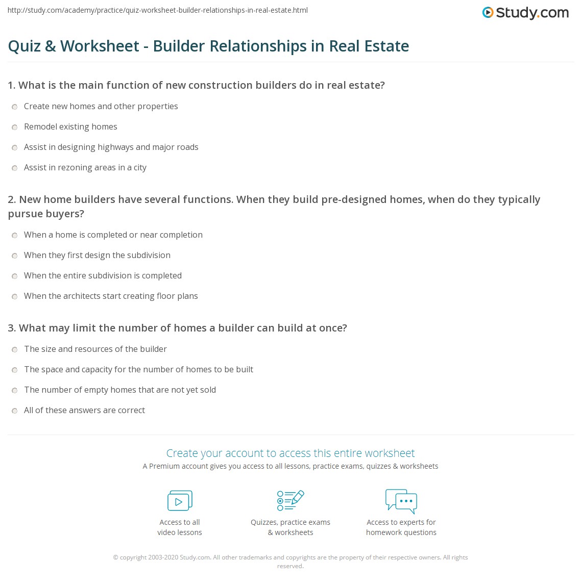 Quiz & Worksheet - Builder Relationships in Real Estate | Study.com