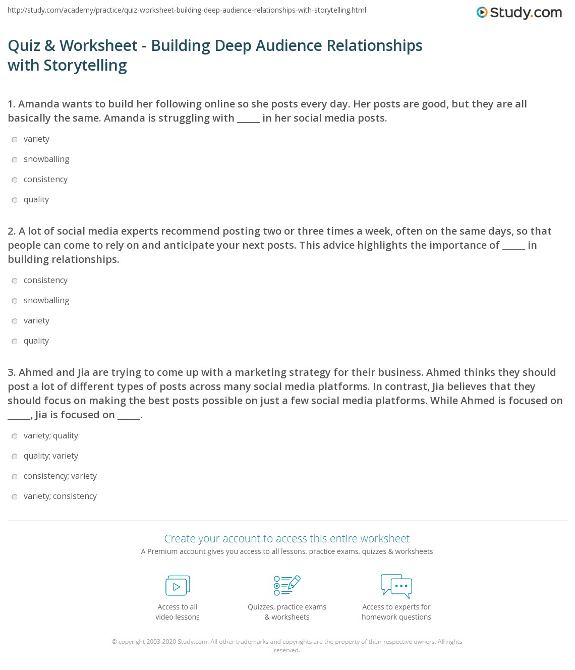 Quiz & Worksheet - Building Deep Audience Relationships with ...