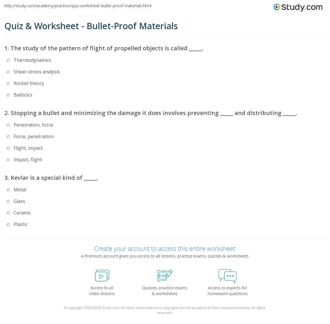 Quiz & Worksheet - Bullet-Proof Materials | Study.com