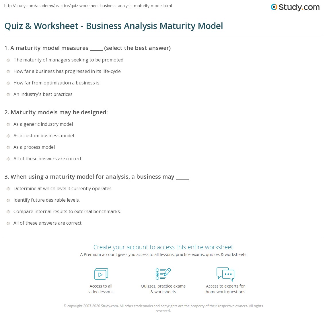 Quiz & Worksheet - Business Analysis Maturity Model | Study.com