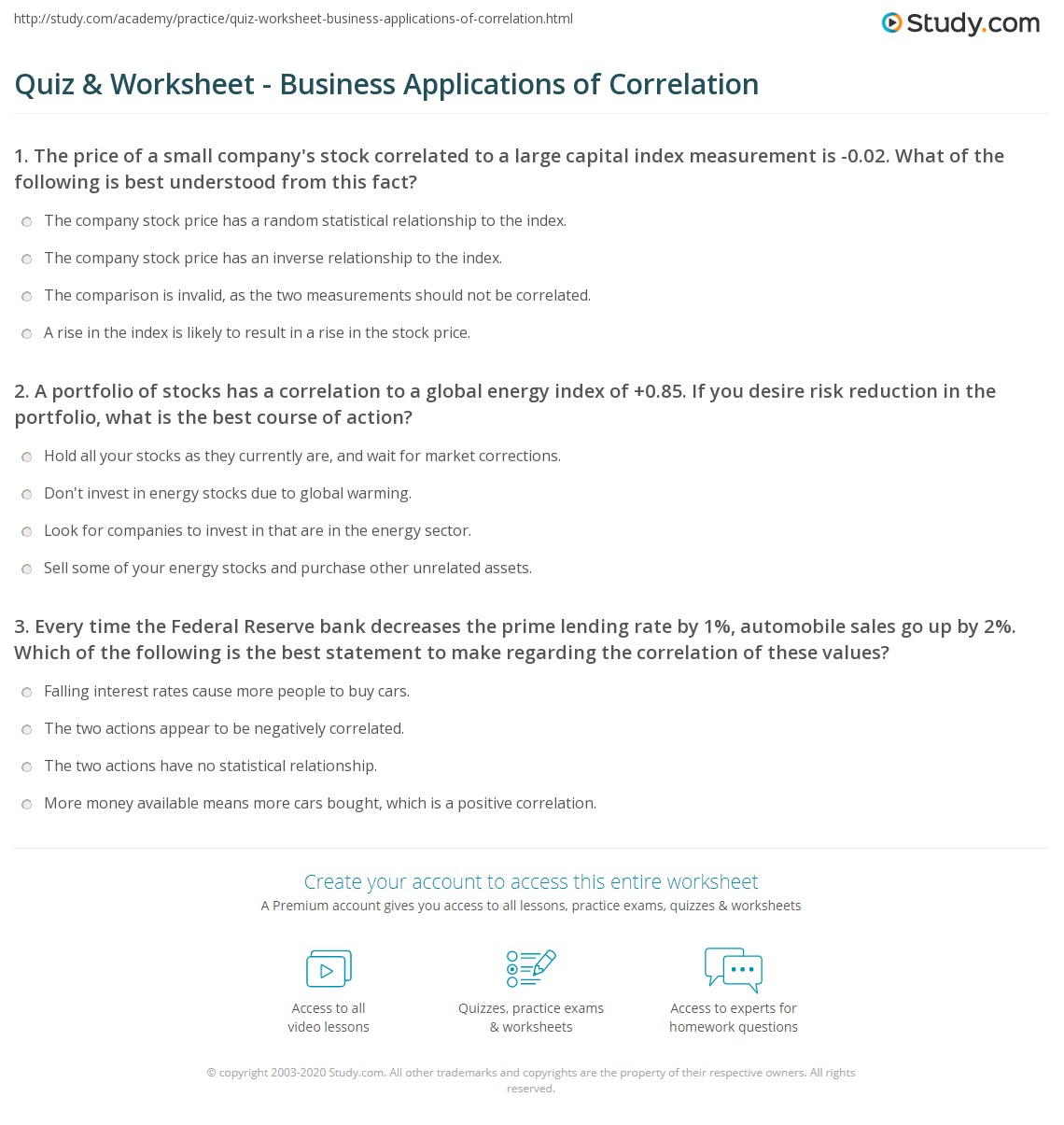 Quiz Worksheet Business Applications Of Correlation Study Quiz Worksheet Business Applications Of Correlation Study
