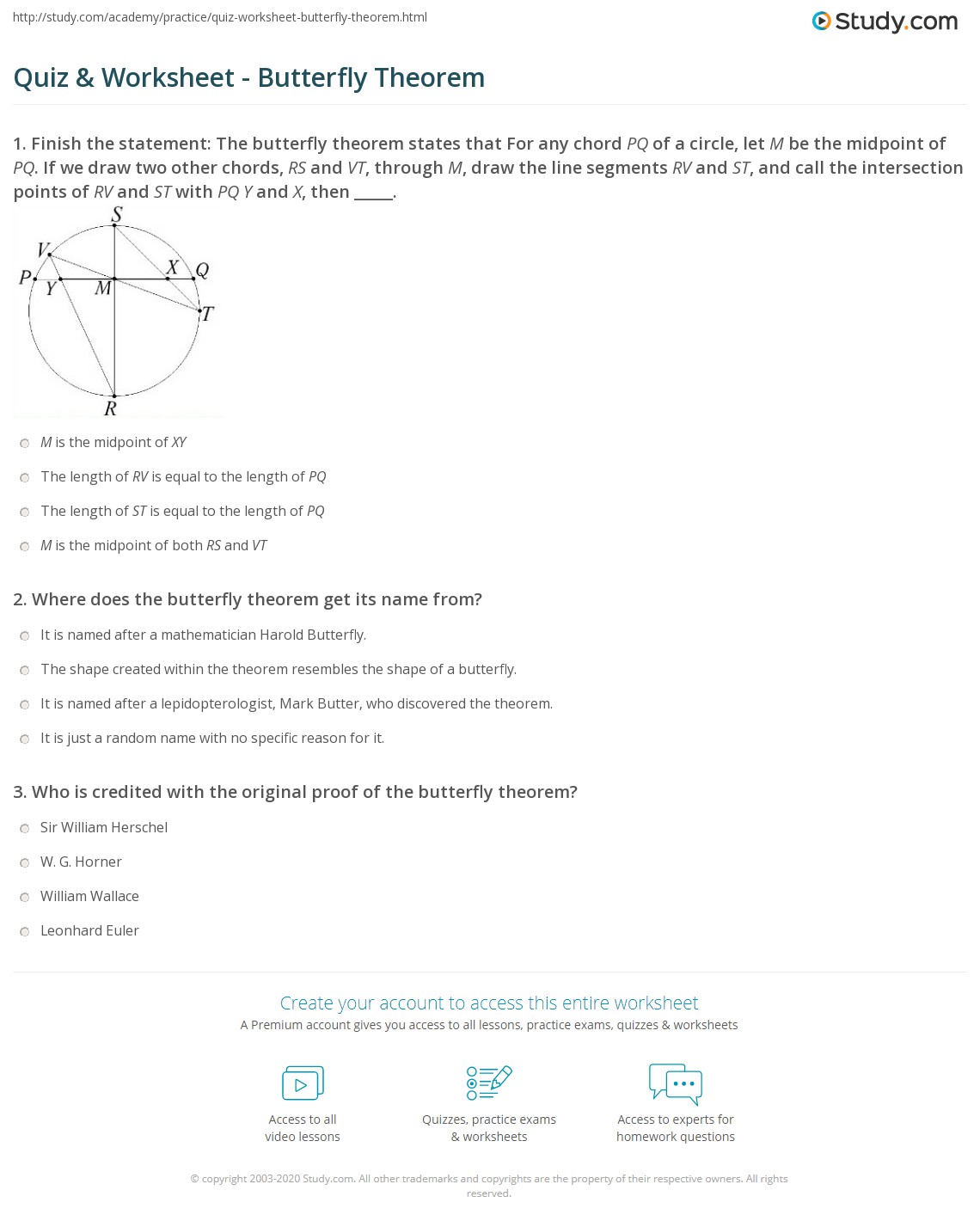 Quiz & Worksheet - Butterfly Theorem | Study.com
