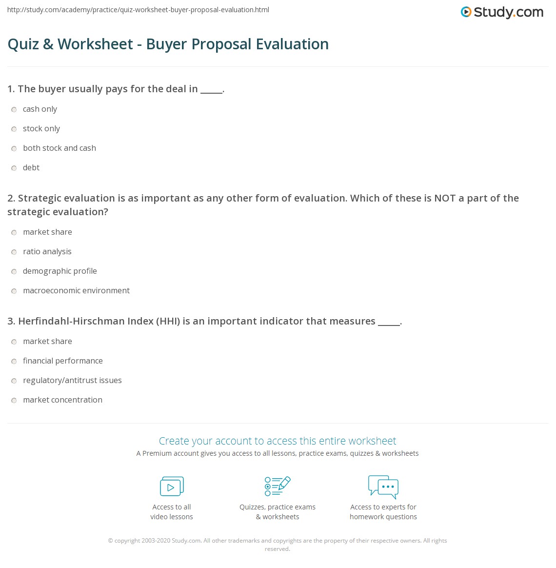 Quiz & Worksheet - Buyer Proposal Evaluation | Study.com