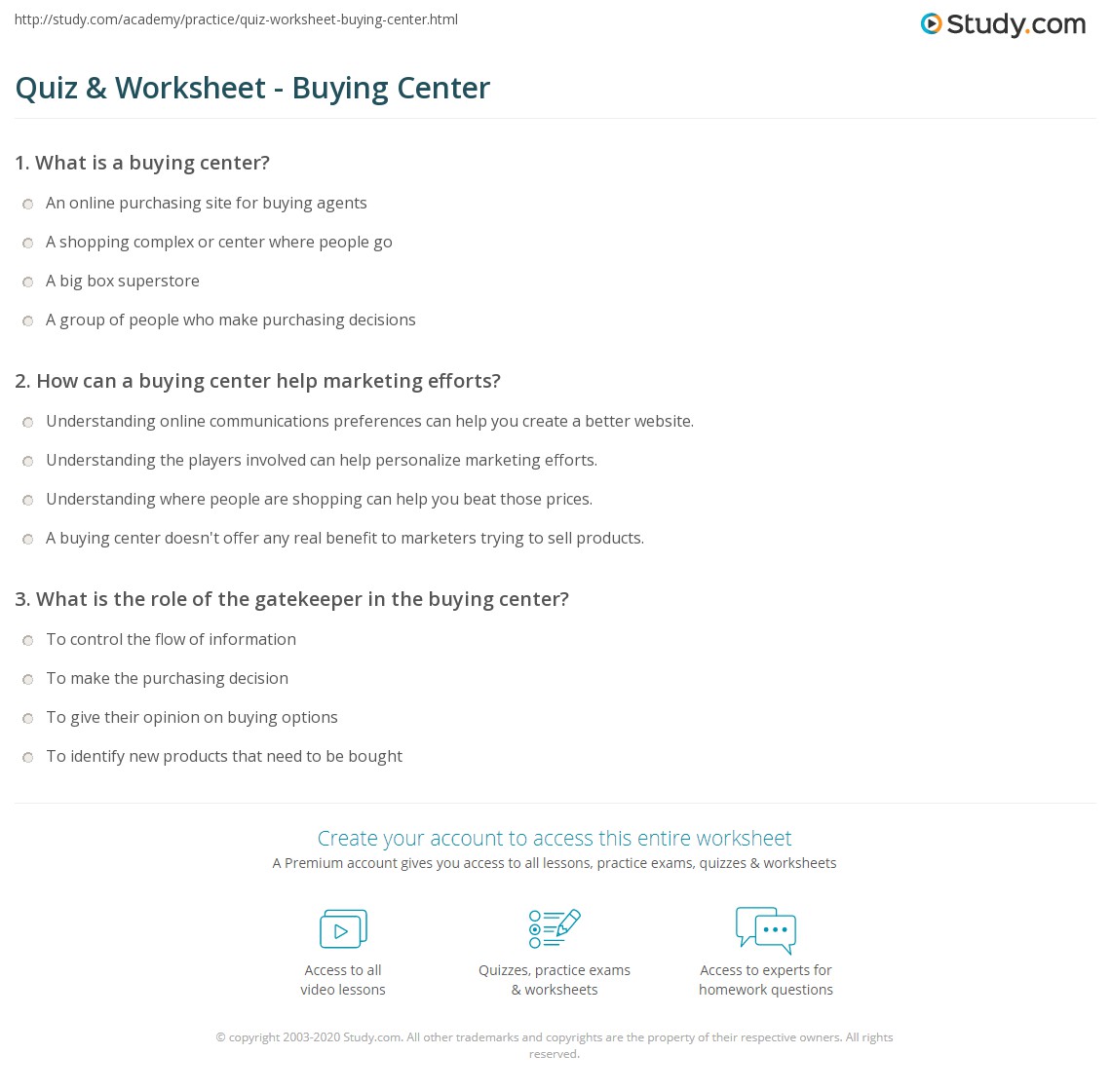 Quiz & Worksheet - Buying Center | Study.com