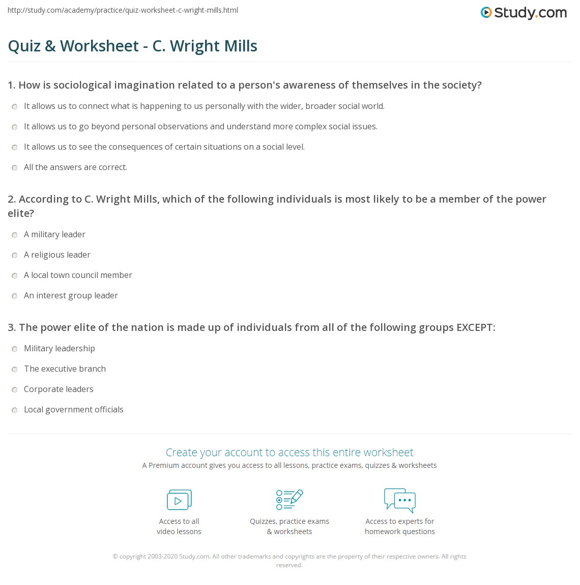Quiz & Worksheet - C. Wright Mills | Study.com