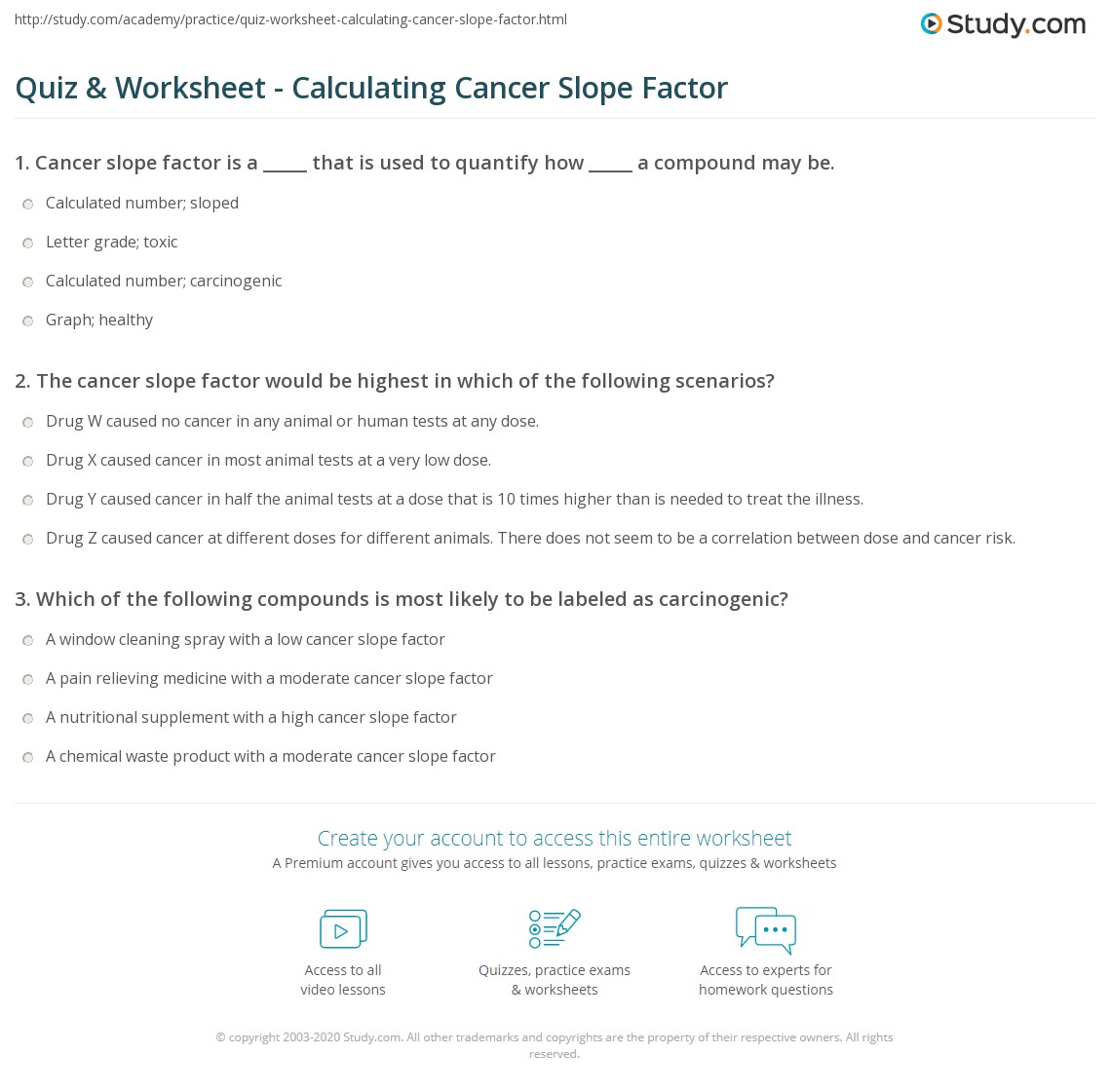 Quiz & Worksheet - Calculating Cancer Slope Factor | Study.com