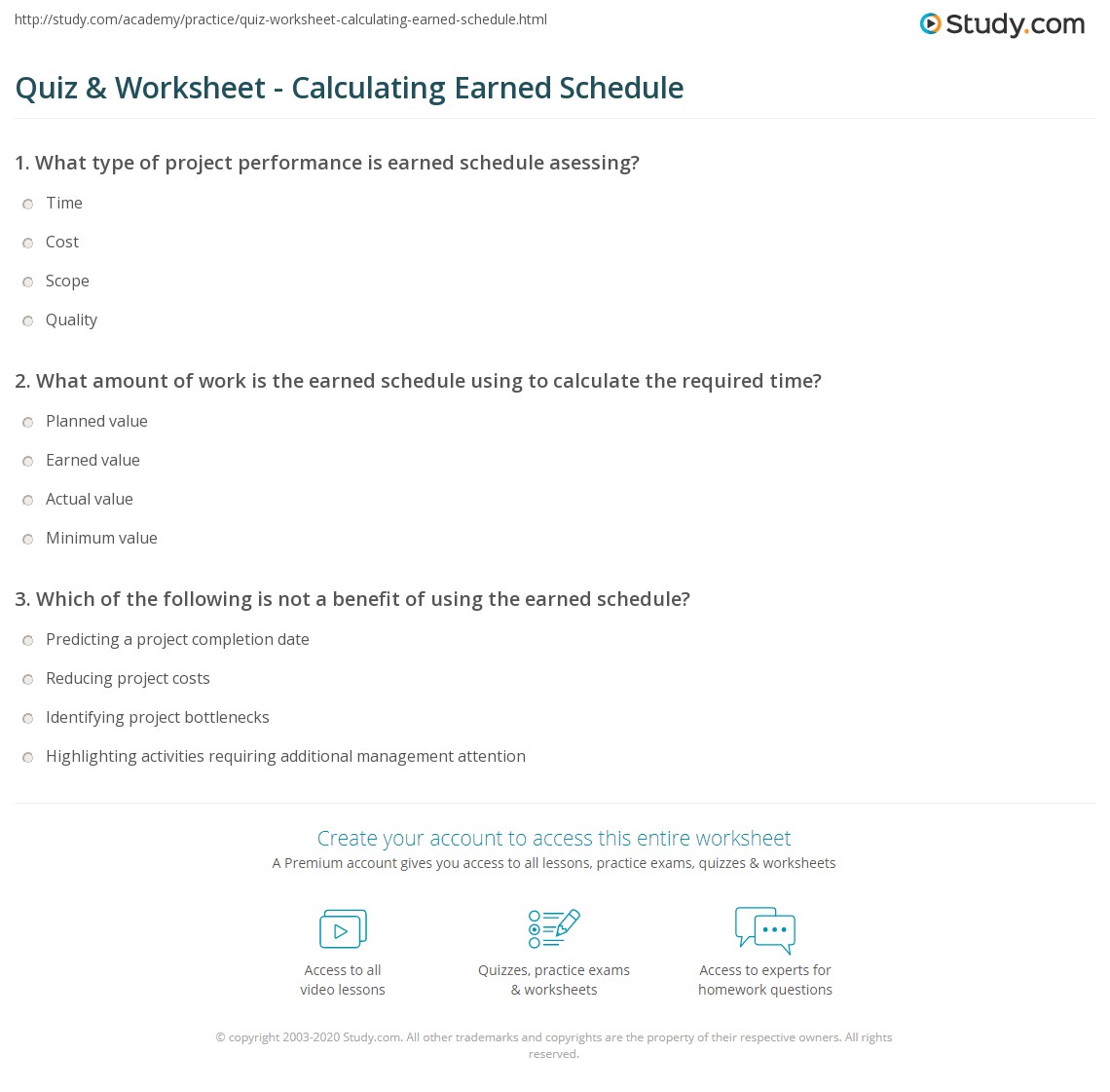 Quiz & Worksheet - Calculating Earned Schedule | Study.com