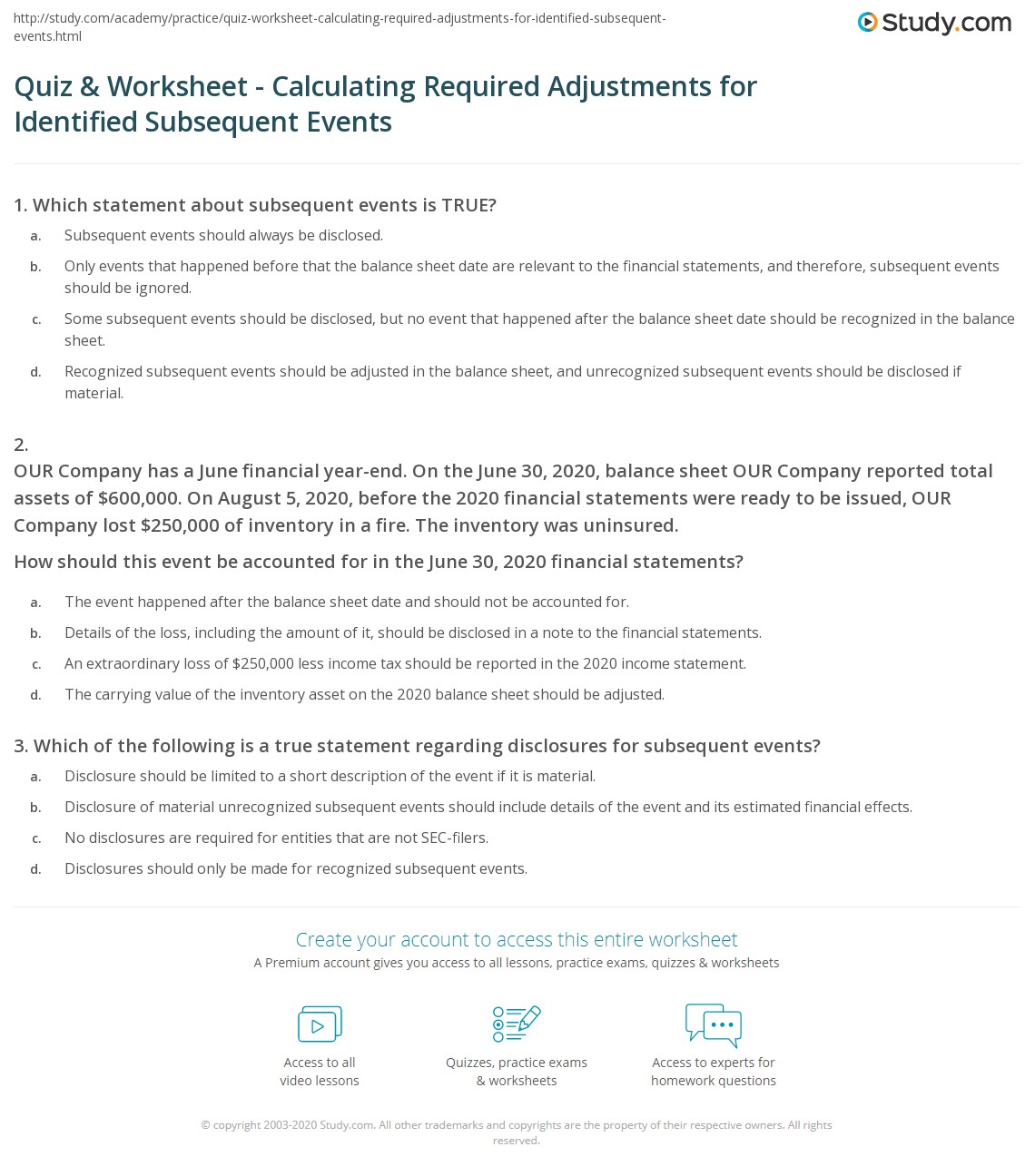 Quiz & Worksheet - Calculating Required Adjustments for Identified ...