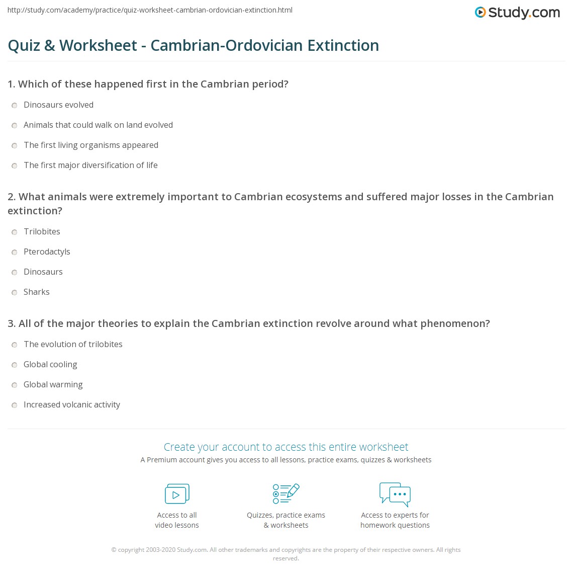 Quiz & Worksheet - Cambrian-Ordovician Extinction | Study.com