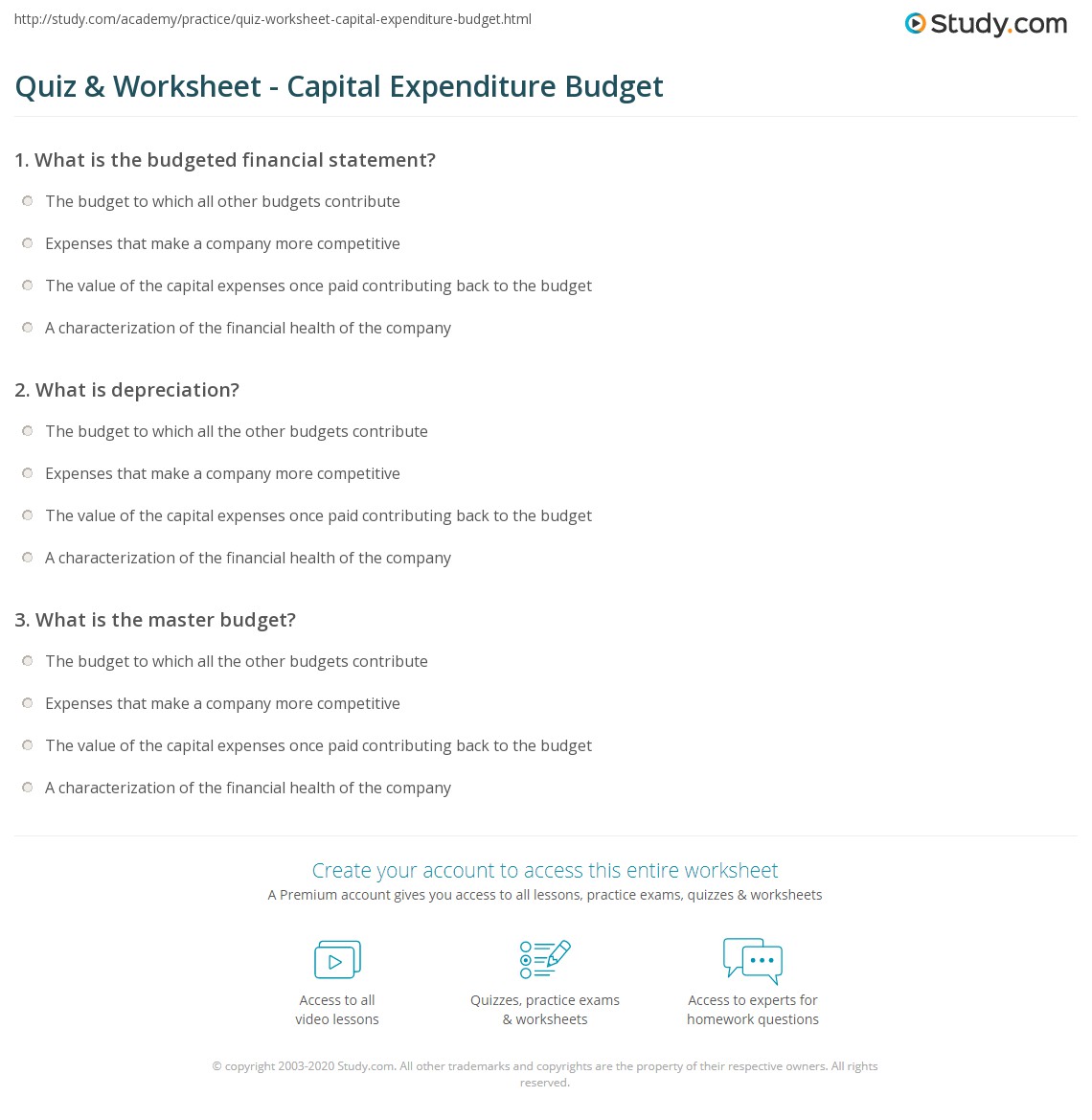 Quiz & Worksheet - Capital Expenditure Budget | Study.com