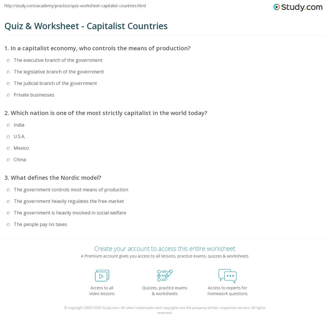 Quiz & Worksheet - Capitalist Countries | Study.com