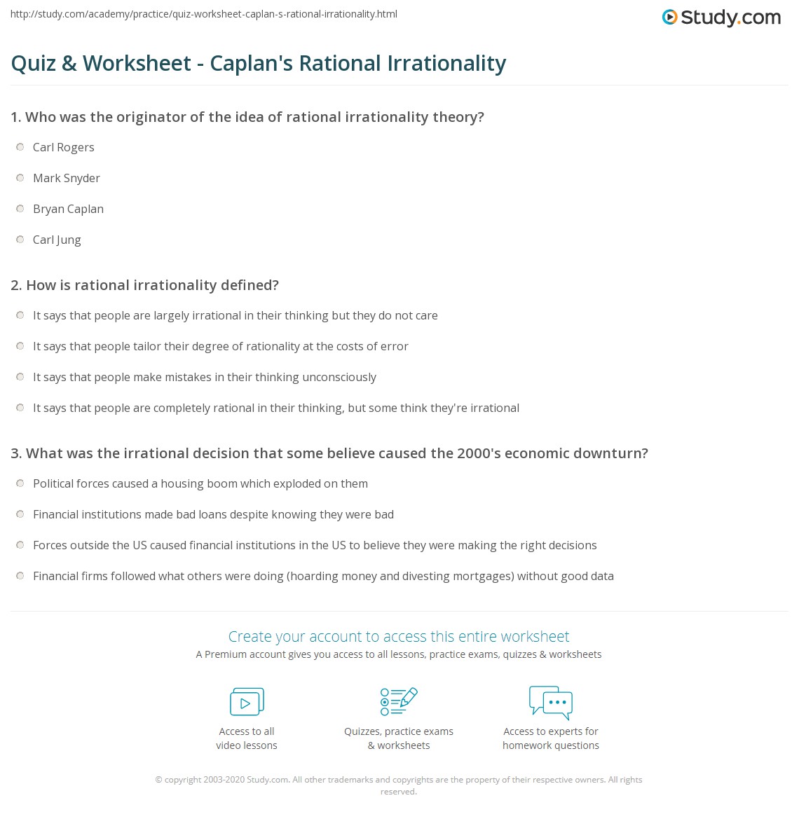 Quiz & Worksheet - Caplan's Rational Irrationality | Study.com