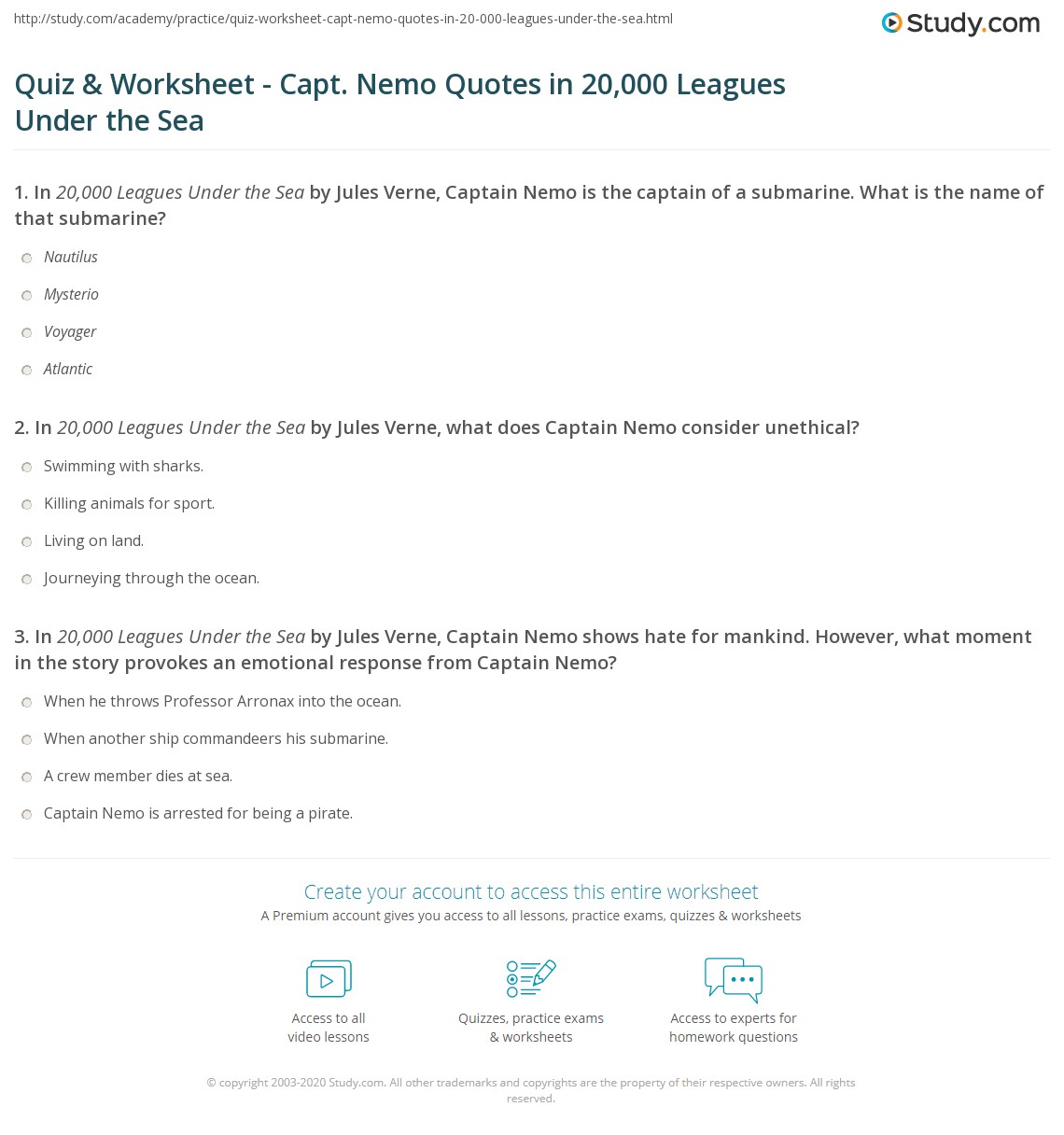Quiz & Worksheet - Capt. Nemo Quotes in 20,000 Leagues Under the Sea ...