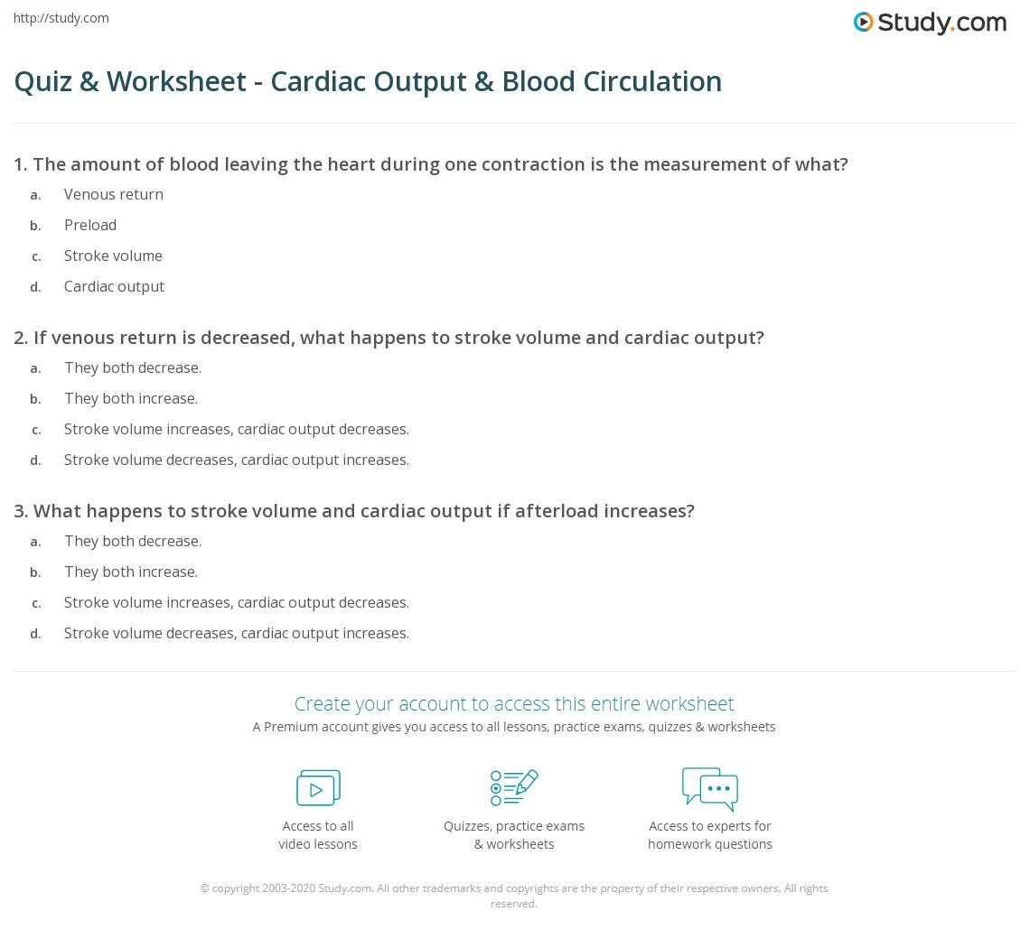 Quiz & Worksheet - Cardiac Output & Blood Circulation | Study.com
