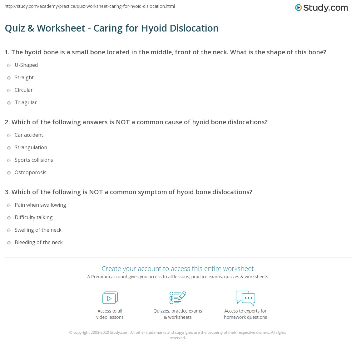 Quiz & Worksheet - Caring for Hyoid Dislocation | Study.com