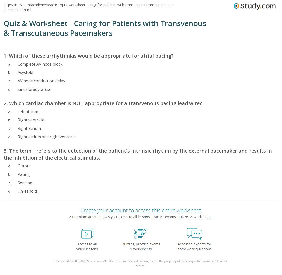 Quiz & Worksheet - Caring for Patients with Transvenous ...