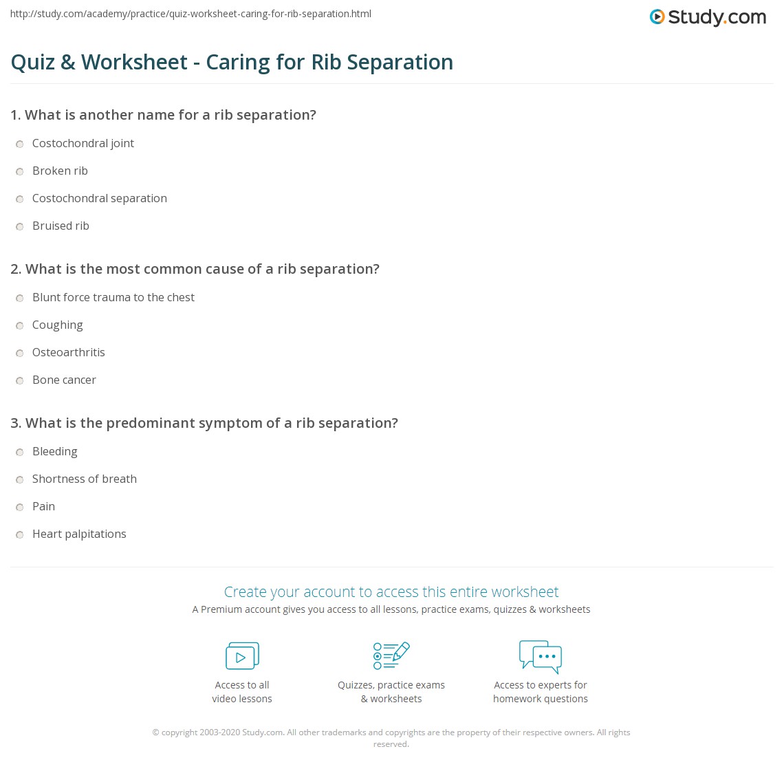 Quiz & Worksheet - Caring for Rib Separation | Study.com