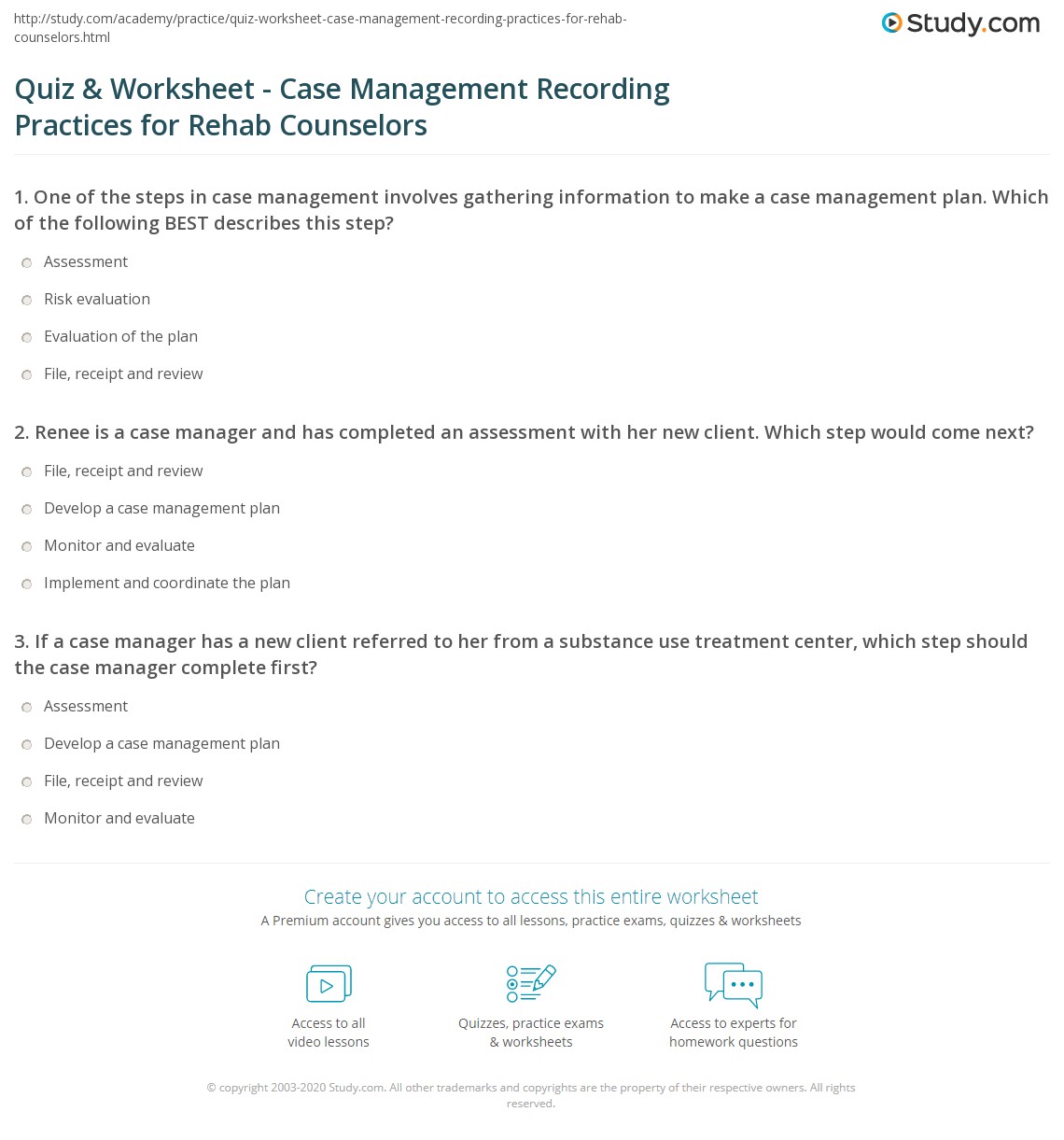 Quiz & Worksheet - Case Management Recording Practices for Rehab ...