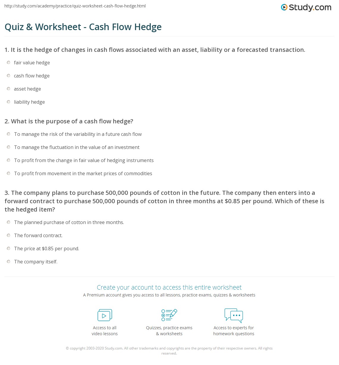 Quiz & Worksheet - Cash Flow Hedge | Study.com