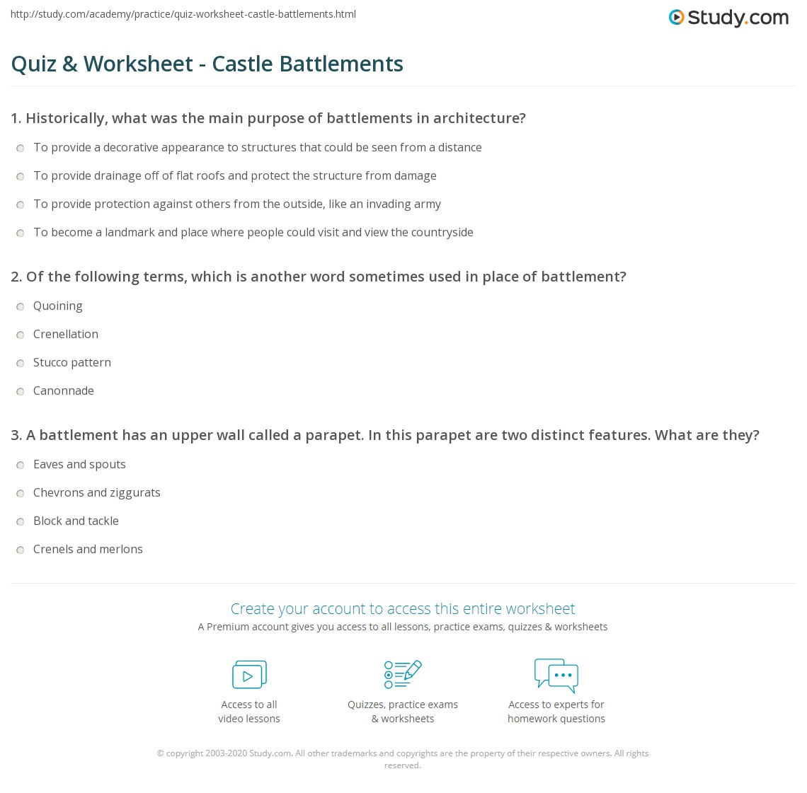 Quiz & Worksheet - Castle Battlements | Study.com