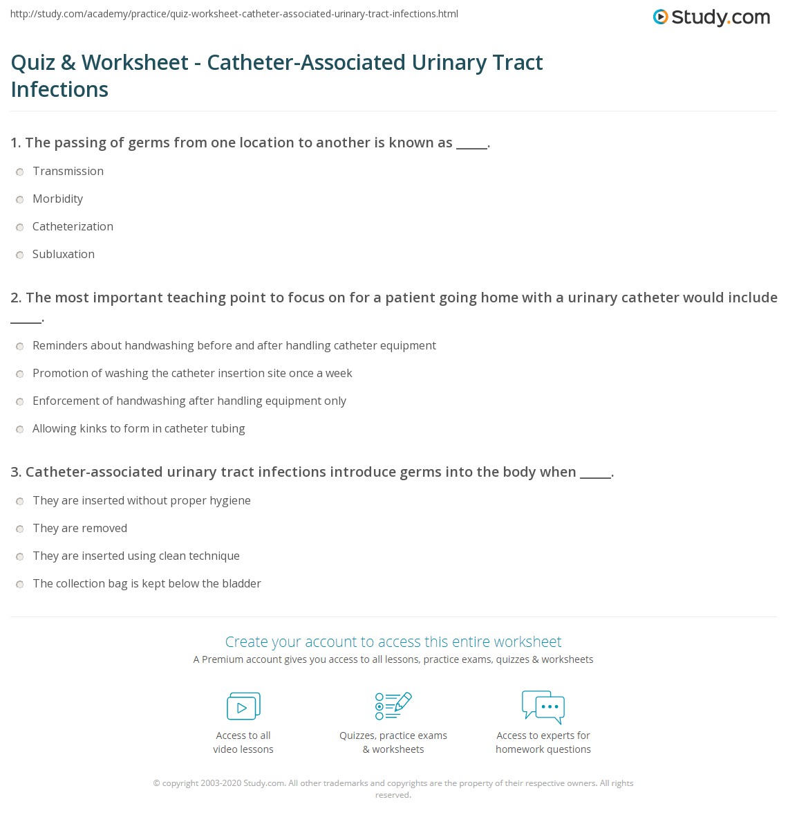 Quiz & Worksheet - Catheter-Associated Urinary Tract Infections | Study.com