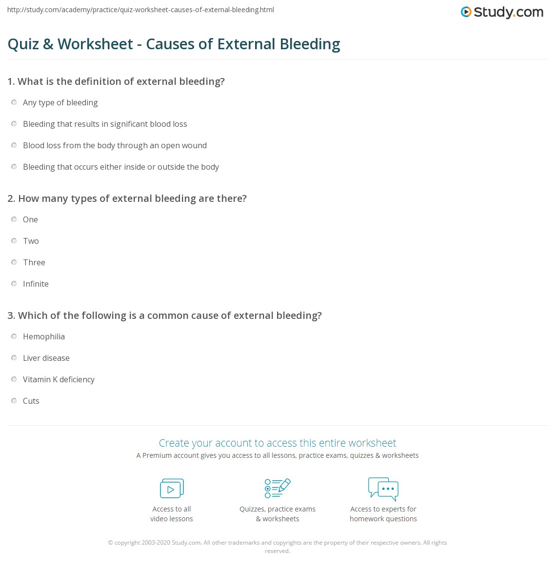 Quiz & Worksheet - Causes of External Bleeding | Study.com