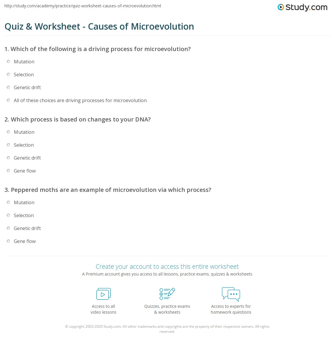 Quiz & Worksheet - Causes of Microevolution | Study.com