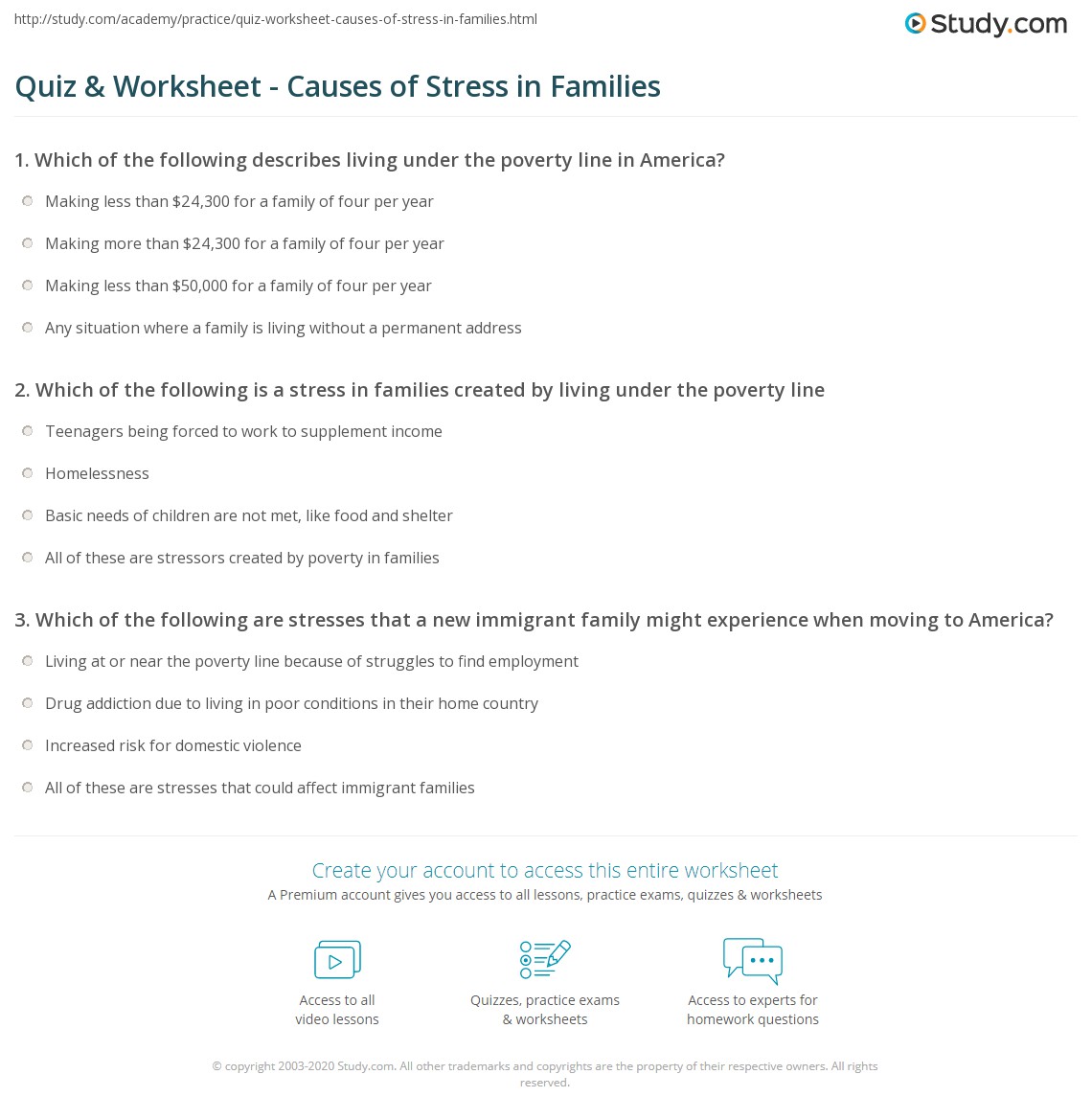 Quiz & Worksheet - Causes of Stress in Families | Study.com