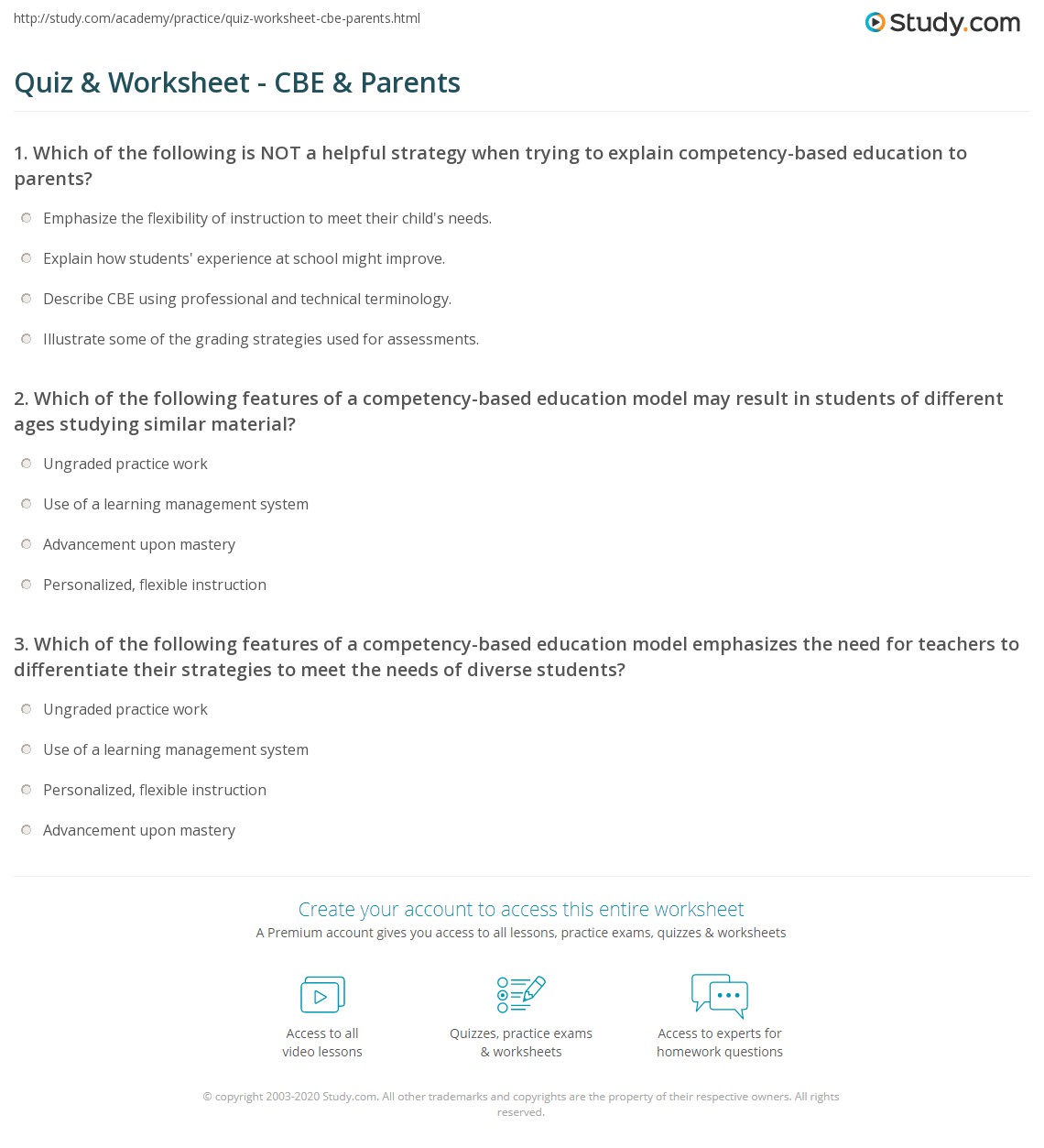 Quiz & Worksheet - CBE & Parents | Study.com