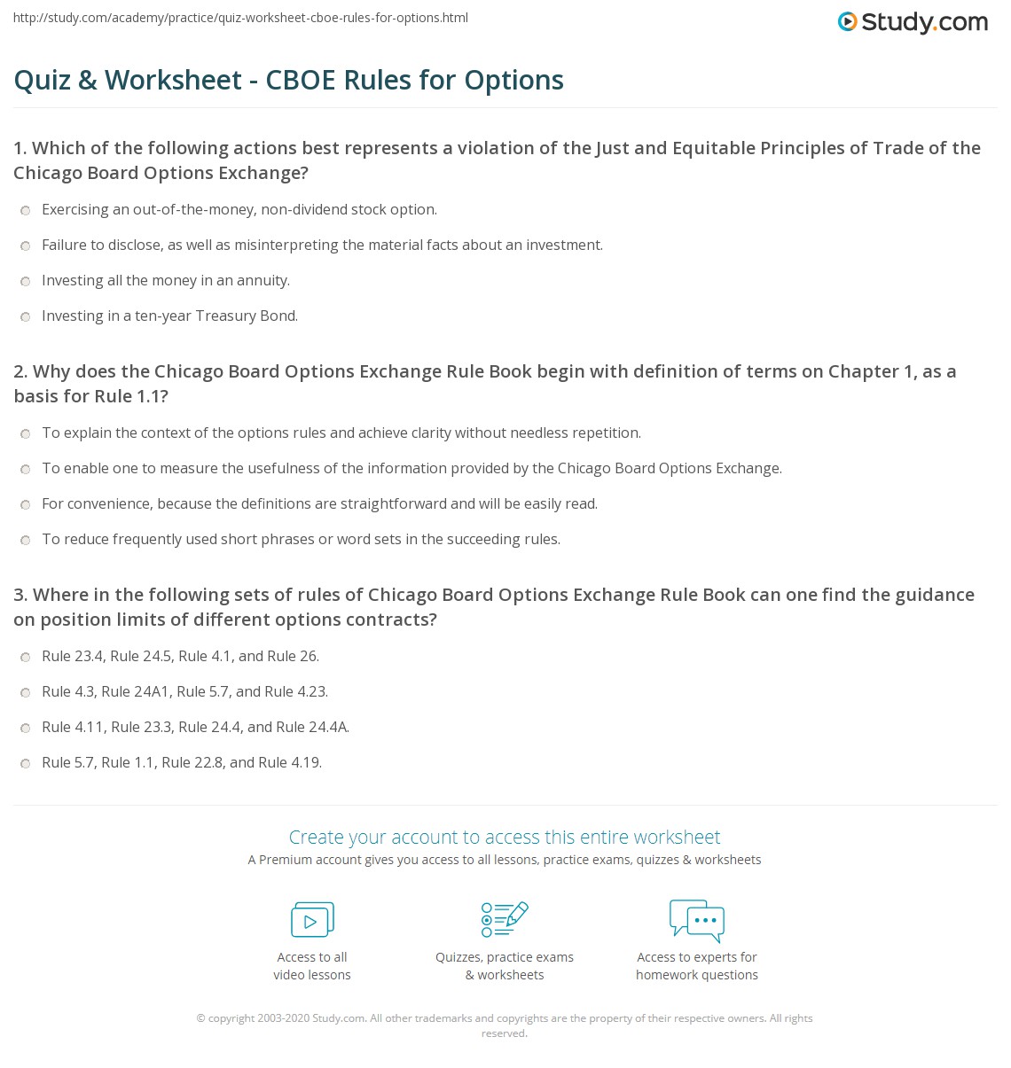 Quiz & Worksheet - CBOE Rules for Options | Study.com