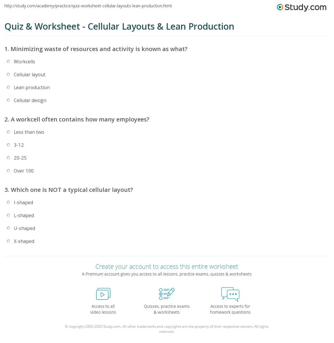 Quiz & Worksheet - Cellular Layouts & Lean Production | Study.com