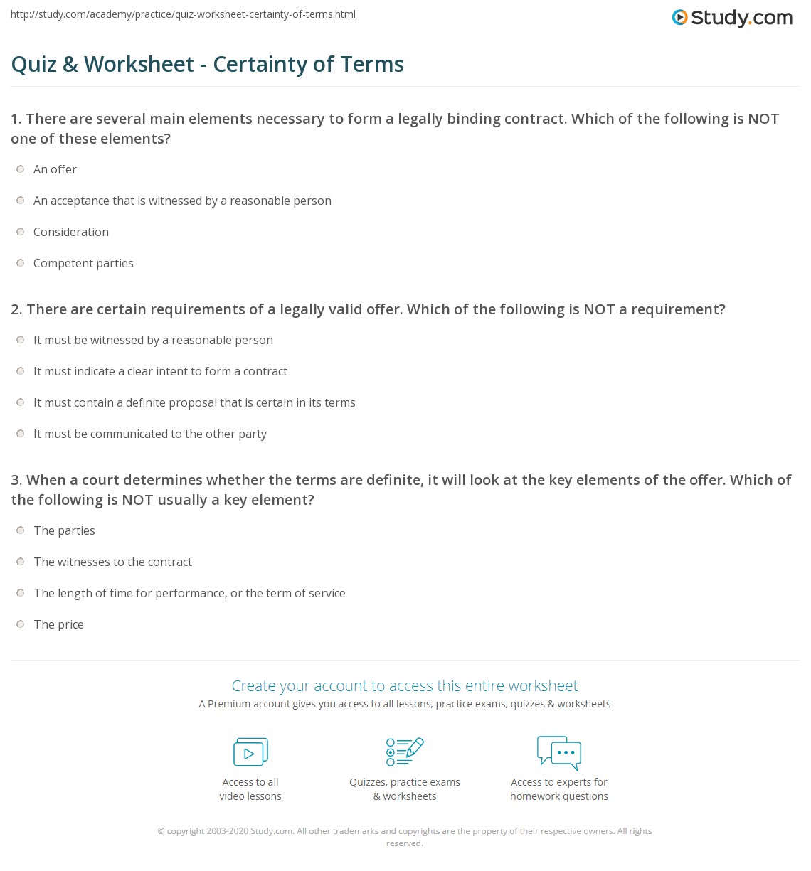 Quiz & Worksheet - Certainty of Terms | Study.com