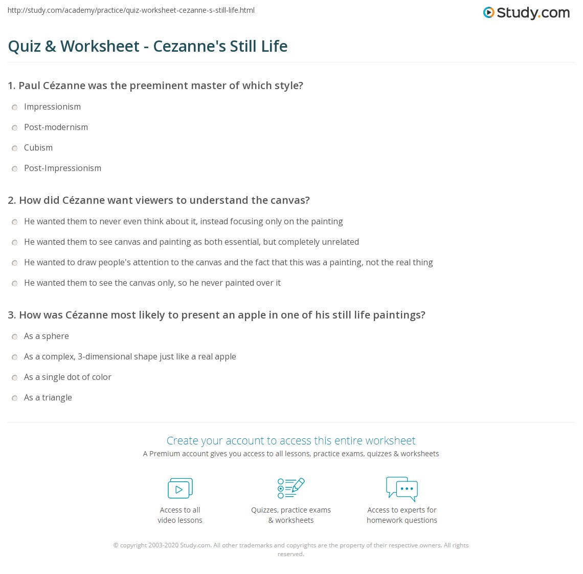 Quiz & Worksheet - Cezanne's Still Life | Study.com