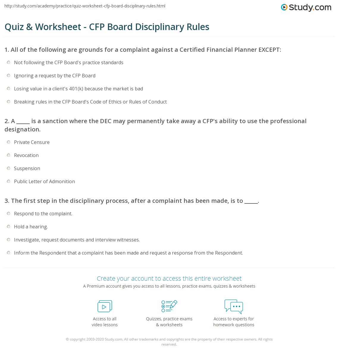 Quiz & Worksheet - CFP Board Disciplinary Rules | Study.com